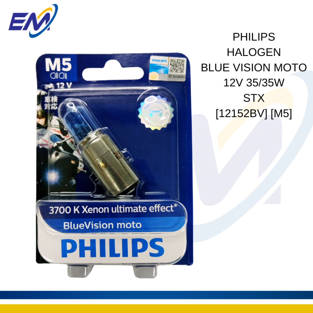 PHILIPS HALOGEN BULB BLUE VISION MOTO 12V 35/35W STX [12152BV] [M5] | Shopee Philippines