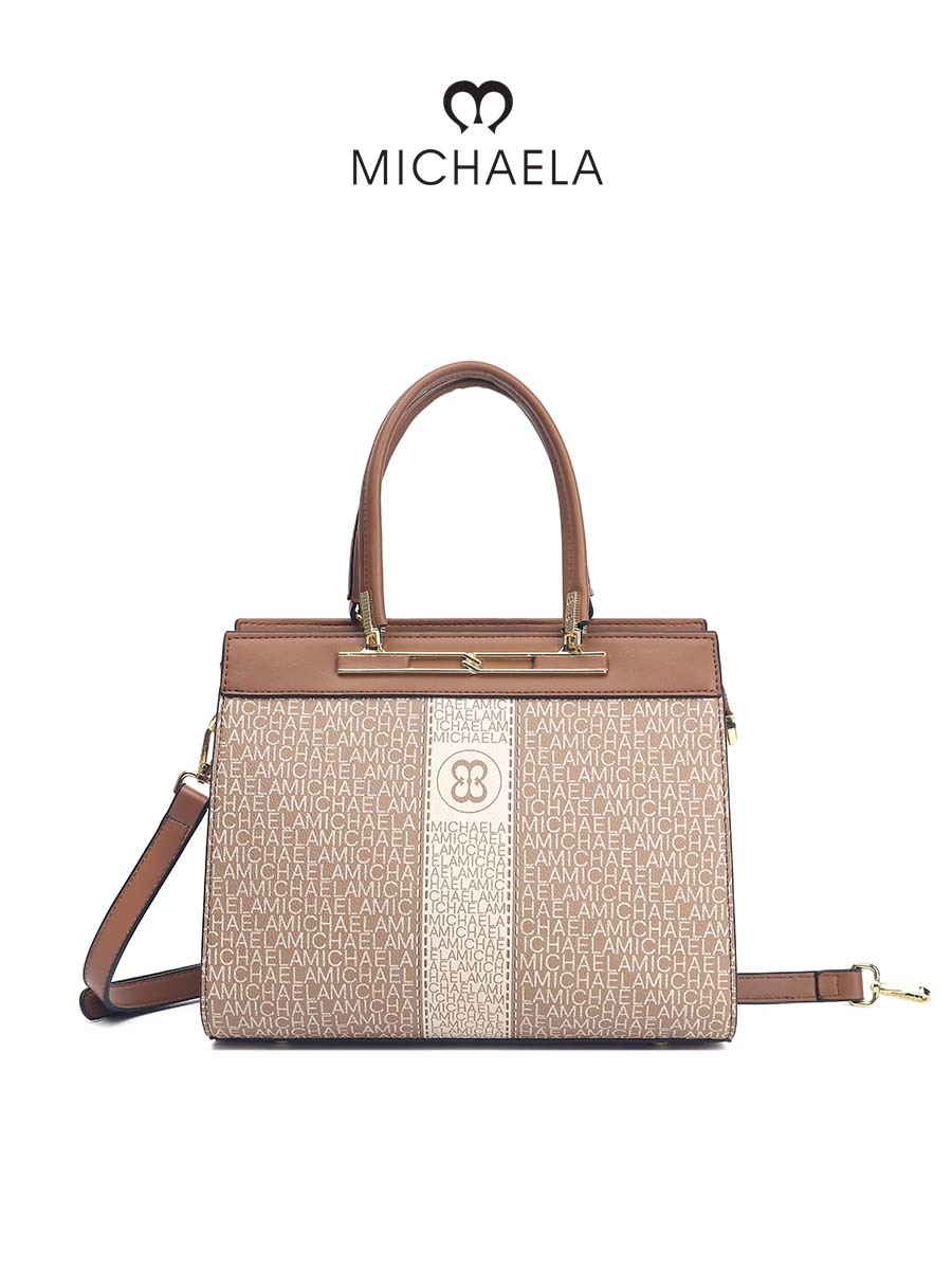 MICHAELA Lettering Top Handle Bag for Women Roomy Classic Two-Tone ...