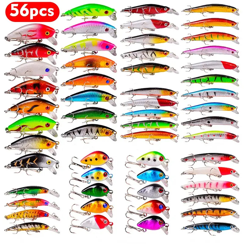 56 pieces/batch multifunctional bait set, crank bait, suitable for catching various fish ...