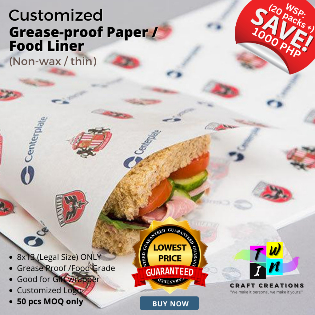 50 pcs Customized Wrapper/ Grease paper /Food Wrapper & Liner / Tissue ...