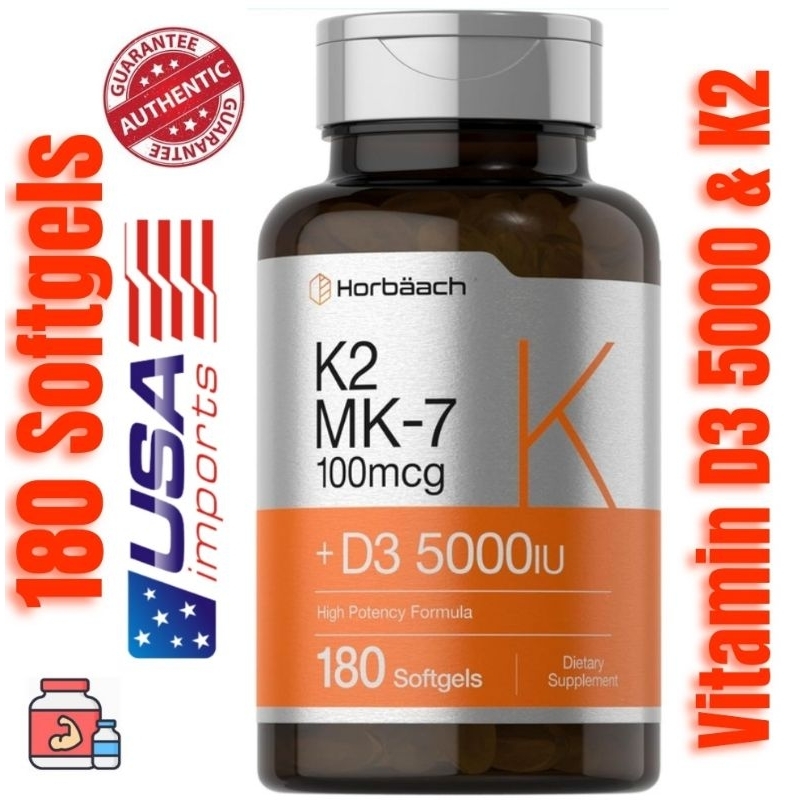Horbäach Vitamin D3 K2 | 5000iu of Vitamin D & 100mcg MK-7 Complex ...
