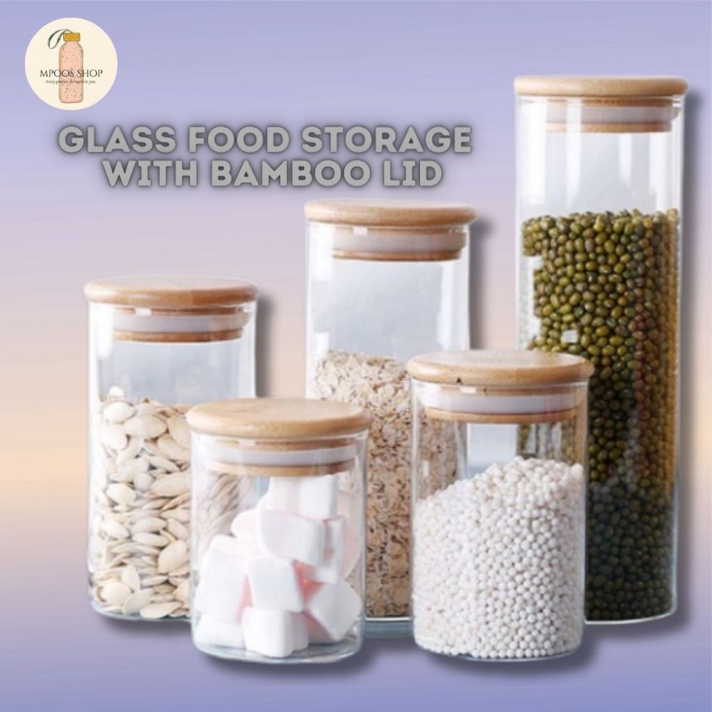 Glass Storage Jars With Sealed Bamboo Lids Clear Glass Bulk Food ...