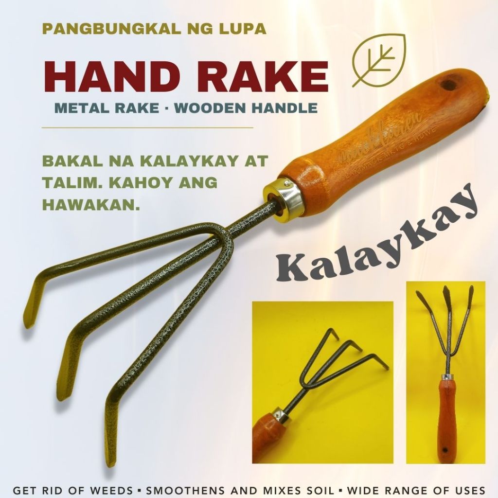 Hand Rake Garden Tool Pangbungkal ng Lupa Metal Rake Wooden Handle ...