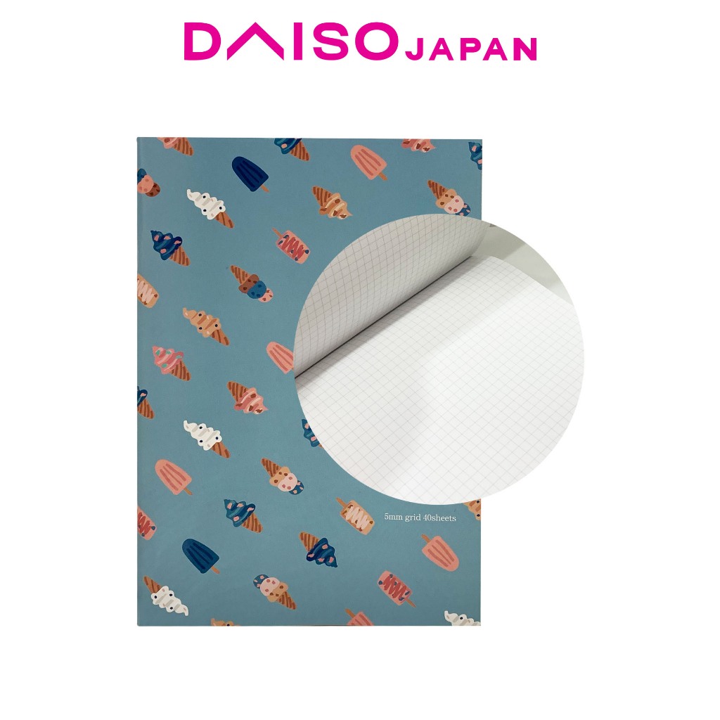 Daiso A5 5mm Grid Notebook with Ice Cream Design Cover (40 sheets ...