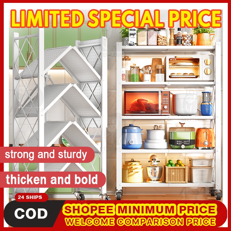 Kitchen Rack organizer Metal Rack Organizer Rack With Wheels Folding ...