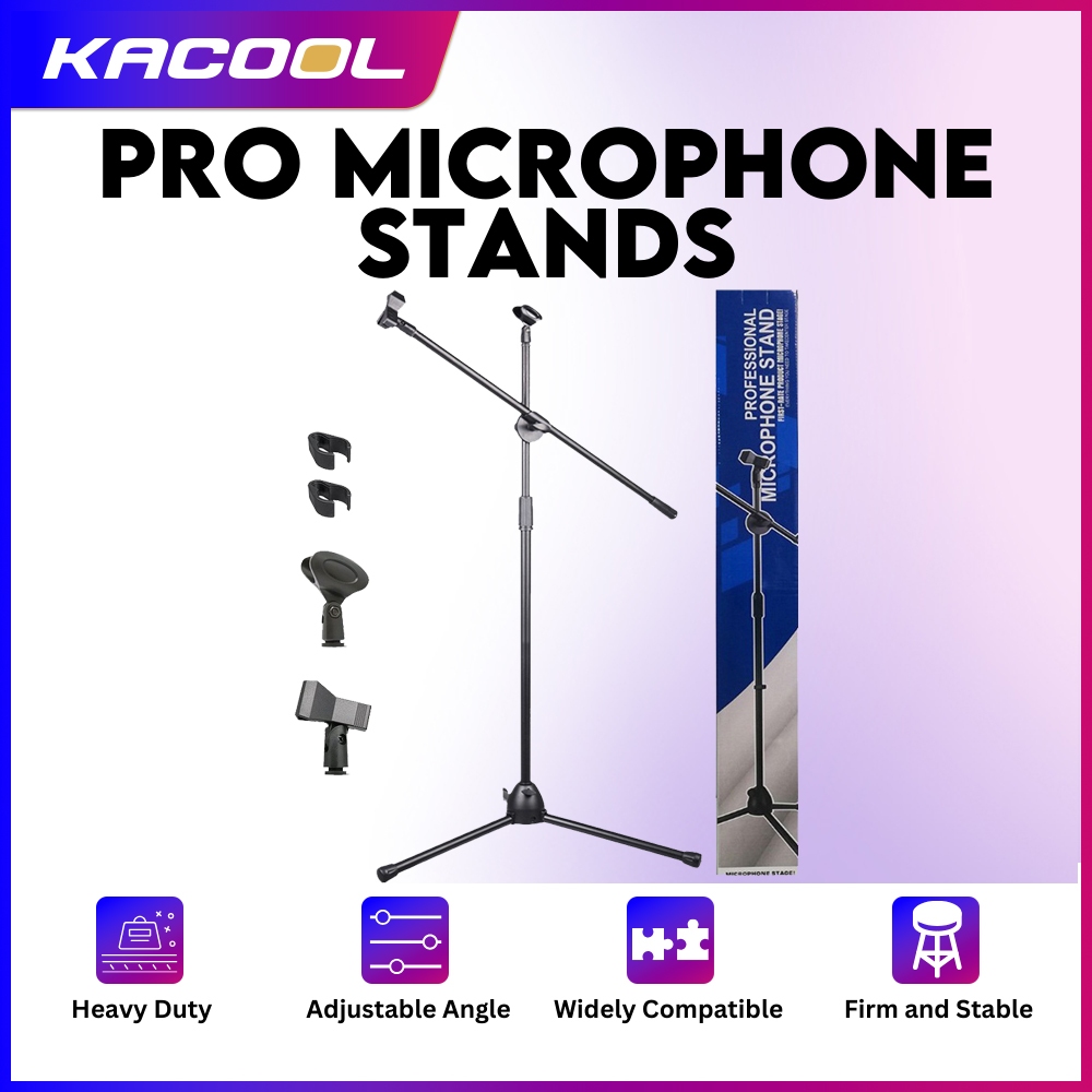 Microphone Stand Adjustable Collapsible Tripod Boom Mic Stand Vlogging ...