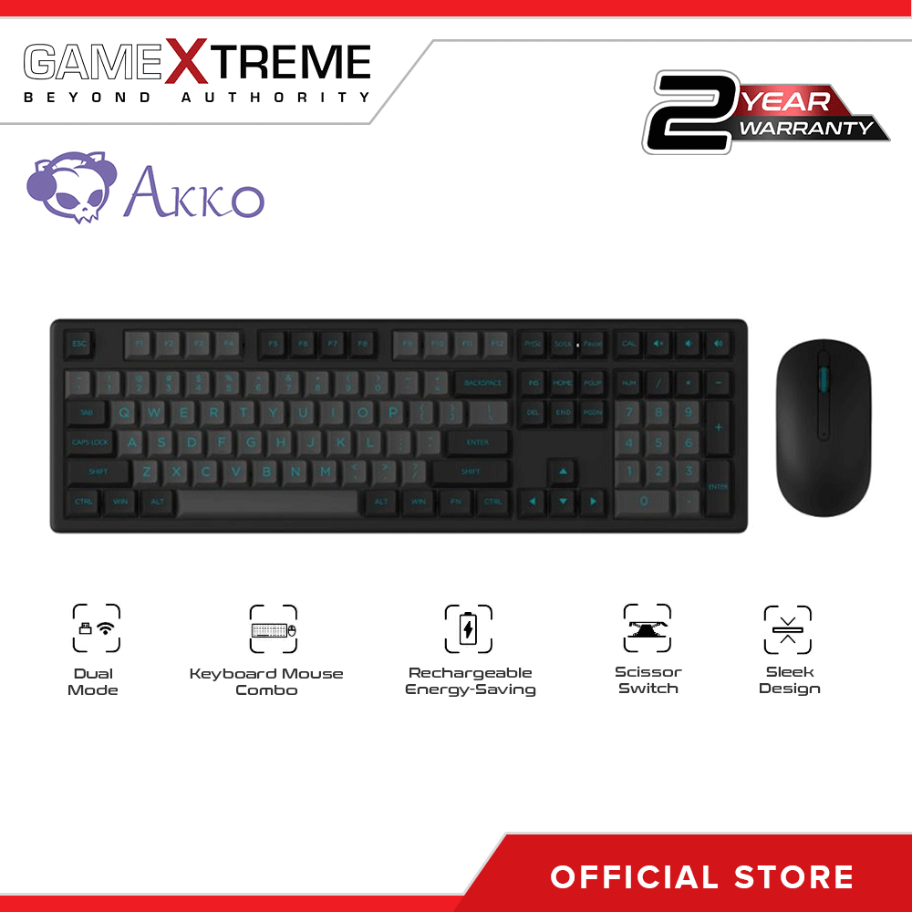 Akko MX108 Scissor-Switch Keyboard Mouse Combo Black Cyan | Shopee ...
