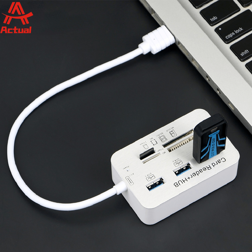 Actual USB Hub 2.0 3.0 3 Ports Combo Card Reader 7 In 1 Port Extension ...