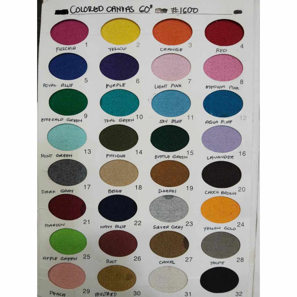 COLORED CANVAS FABRIC CODE: #1600 60' INCHES WIDTH (SOLD PER YARD ...