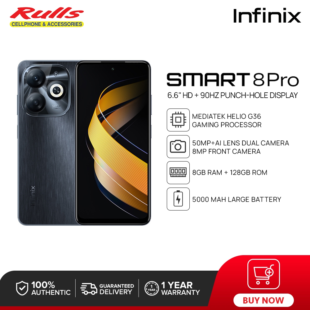 Infinix Smart 8 Pro Smartphone | 8GB+128GB | Helio G36 | 50MP Dual AI Rear Camera | 6.6" HD+ ...