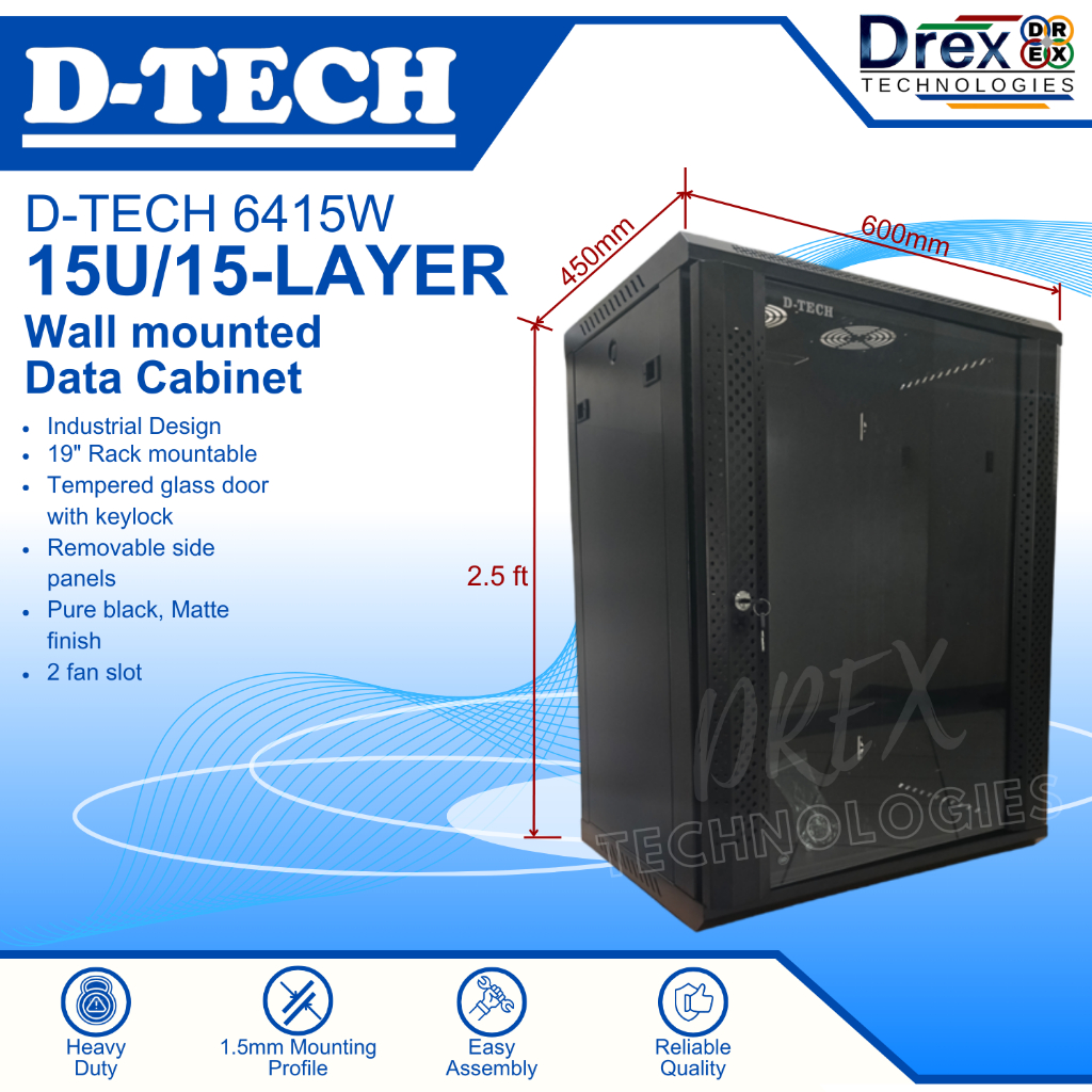 D-Tech 6415W 15U/15-Layer Wallmounted Data Cabinet W=600 * D= 450 * H ...