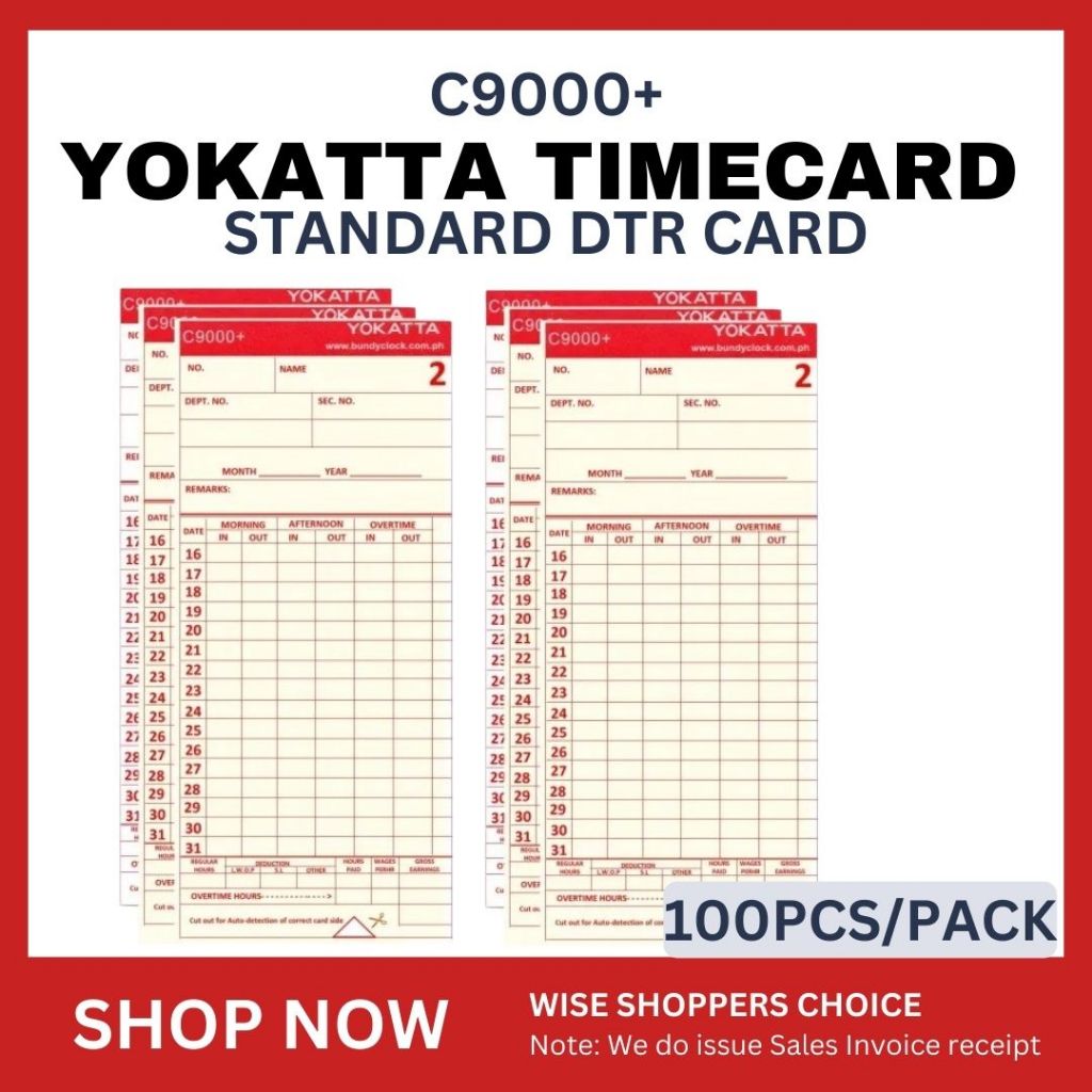 C9000 Time Card DTR for Bundy Clock Machine Yokatta Time Card 6 columns ...