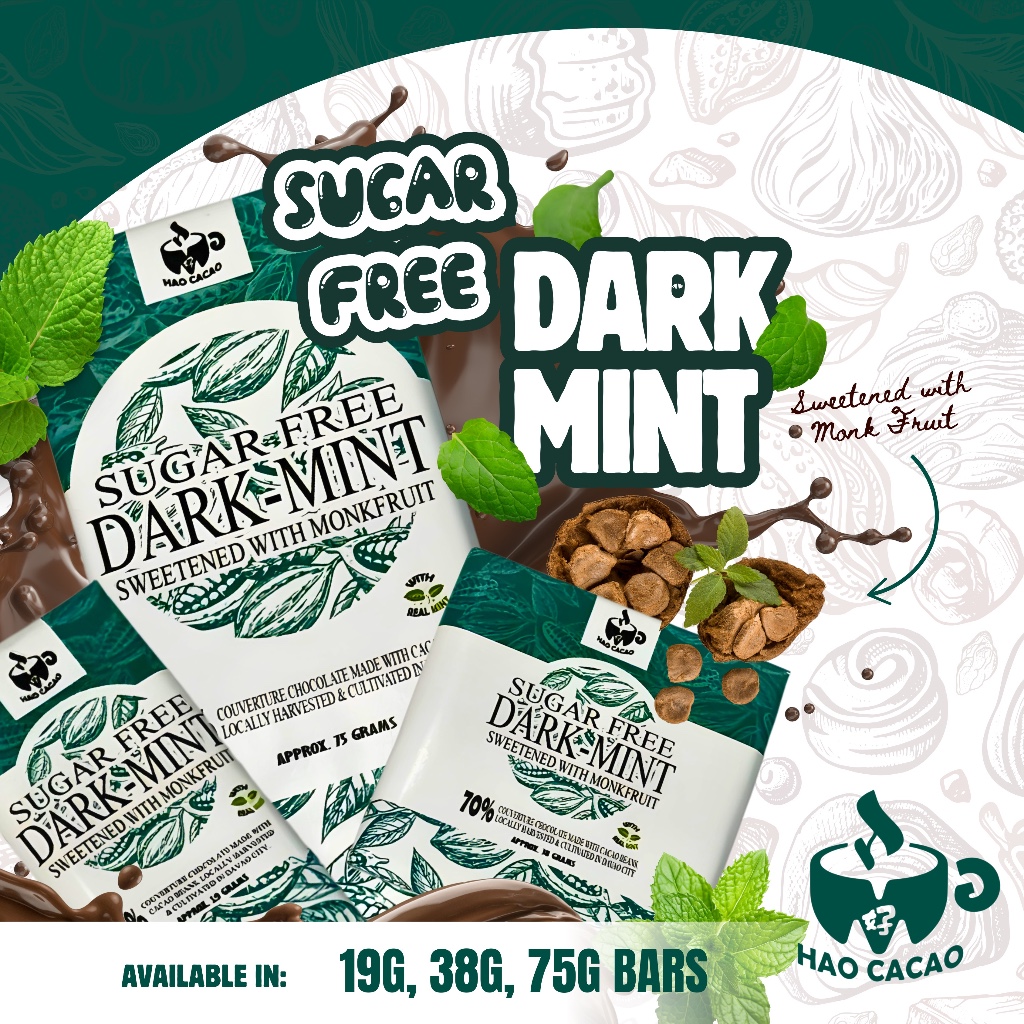 HAO CACAO 70% SUGARFREE Dark-Mint Chocolate (19g, 38g, 75g) VEGAN&KETO ...