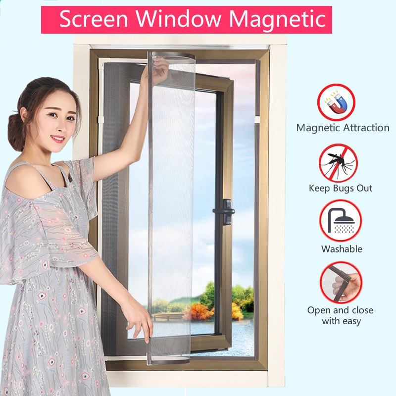 Insect Magnetic Window Screen Mesh with frame Mesh DIY Anti Mosquito ...