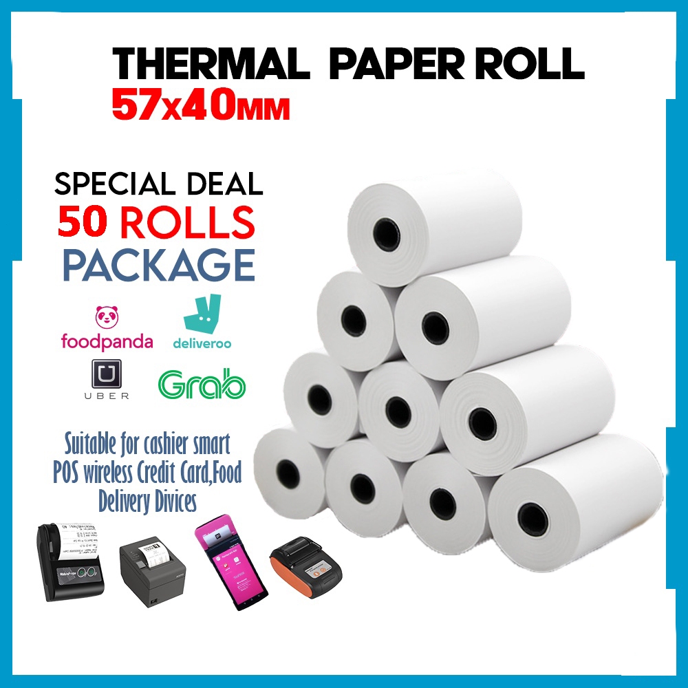 50 roll 57x40mm Foodpanda Thermal Paper Credit Card Paper pos paper ...
