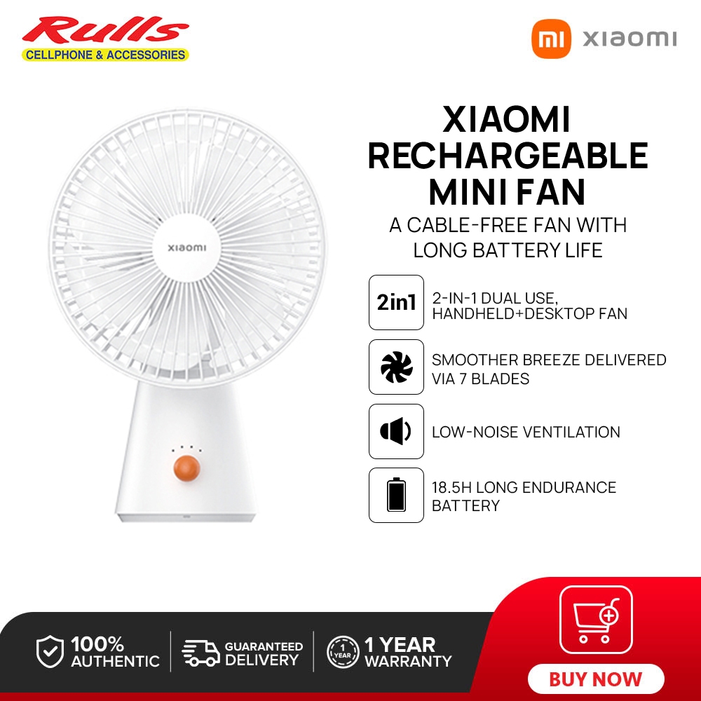 Xiaomi Rechargeable Mini Fan | 2-in-1 Dual Use | 7 Blades | 18.5H Long ...