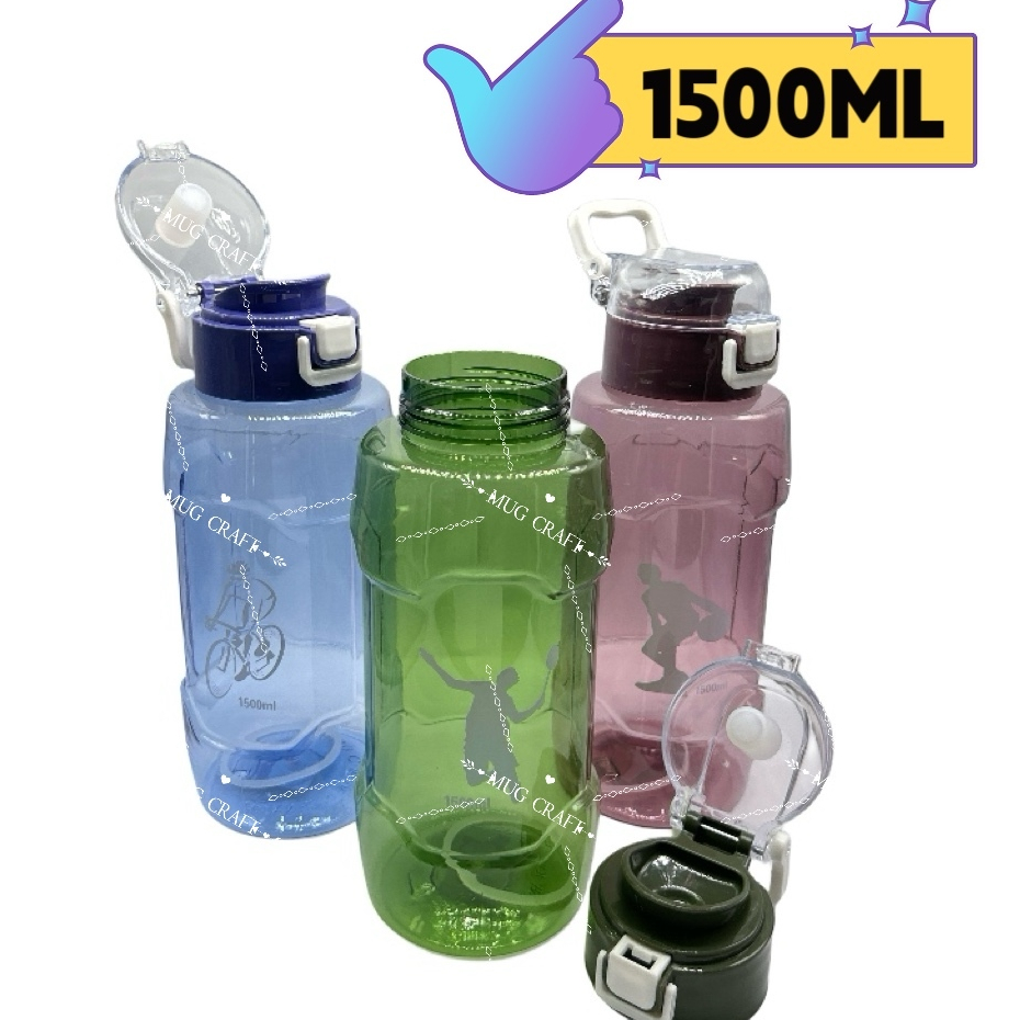 Big Capacity Jumbo Water Bottles 1500ml Portable Sports Tumbler Transparent Bounce Open Cover ...
