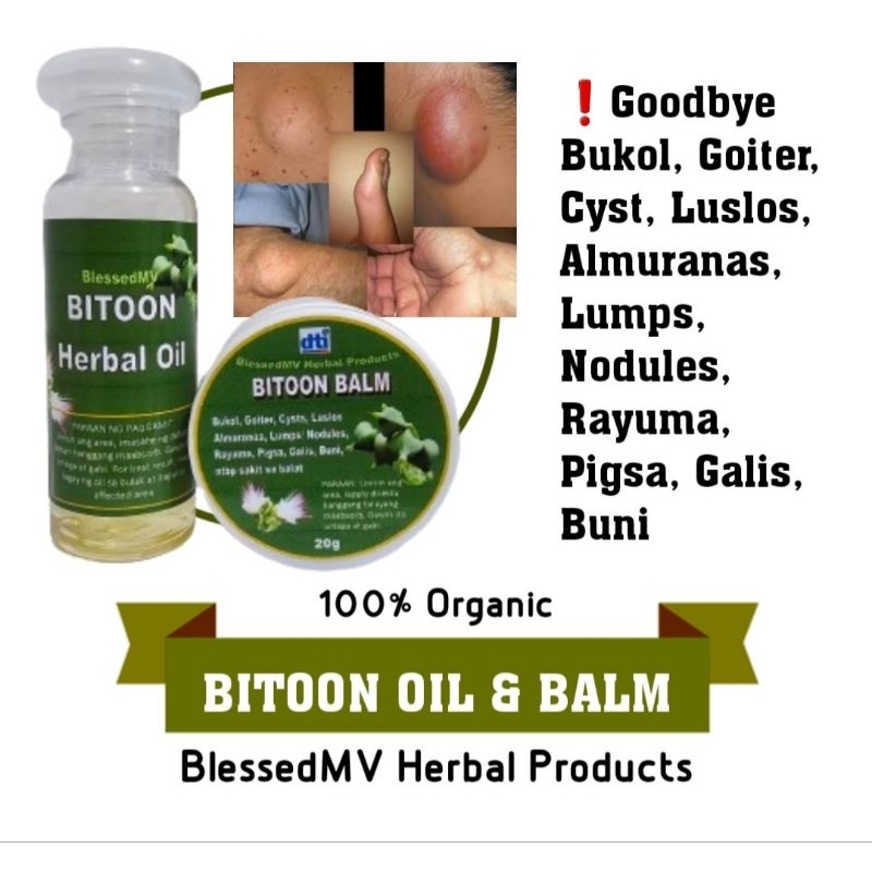 BITOON HERBAL OIL 60ml AND BALM 25g/ Bukol Goiter Cyst Luslos Almuranas ...