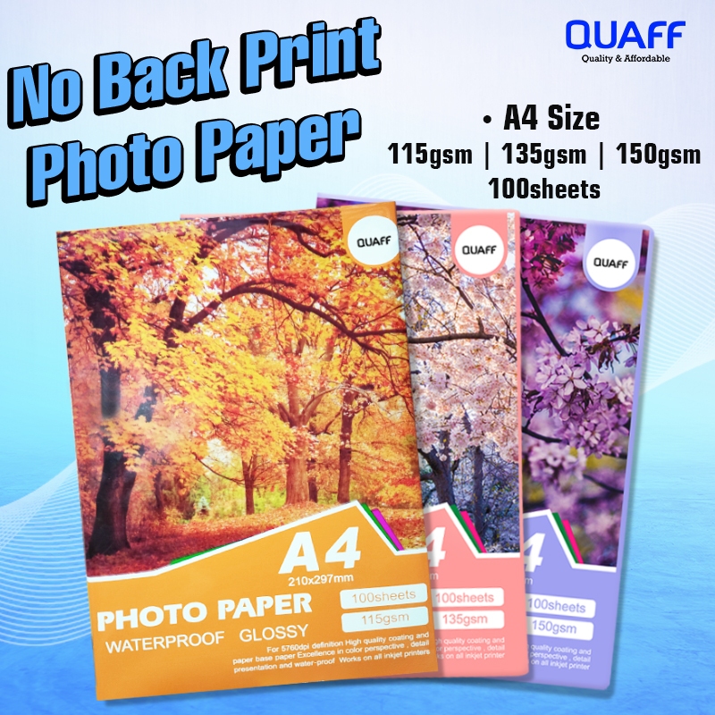 Quaff No Back Print Glossy Paper Inkjet A4 Size 115gsm 135gsm 150gsm ...