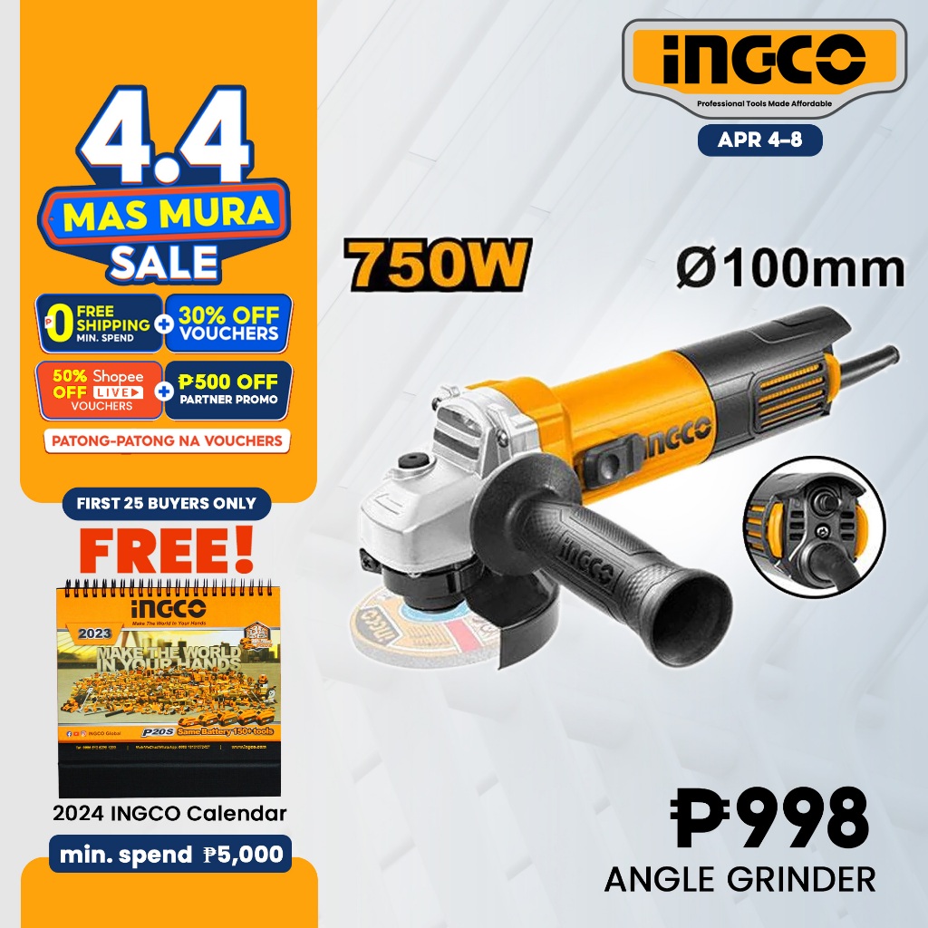 INGCO Electric Angle Grinder Cutting Machine 750W AG70012 IPT | Shopee ...