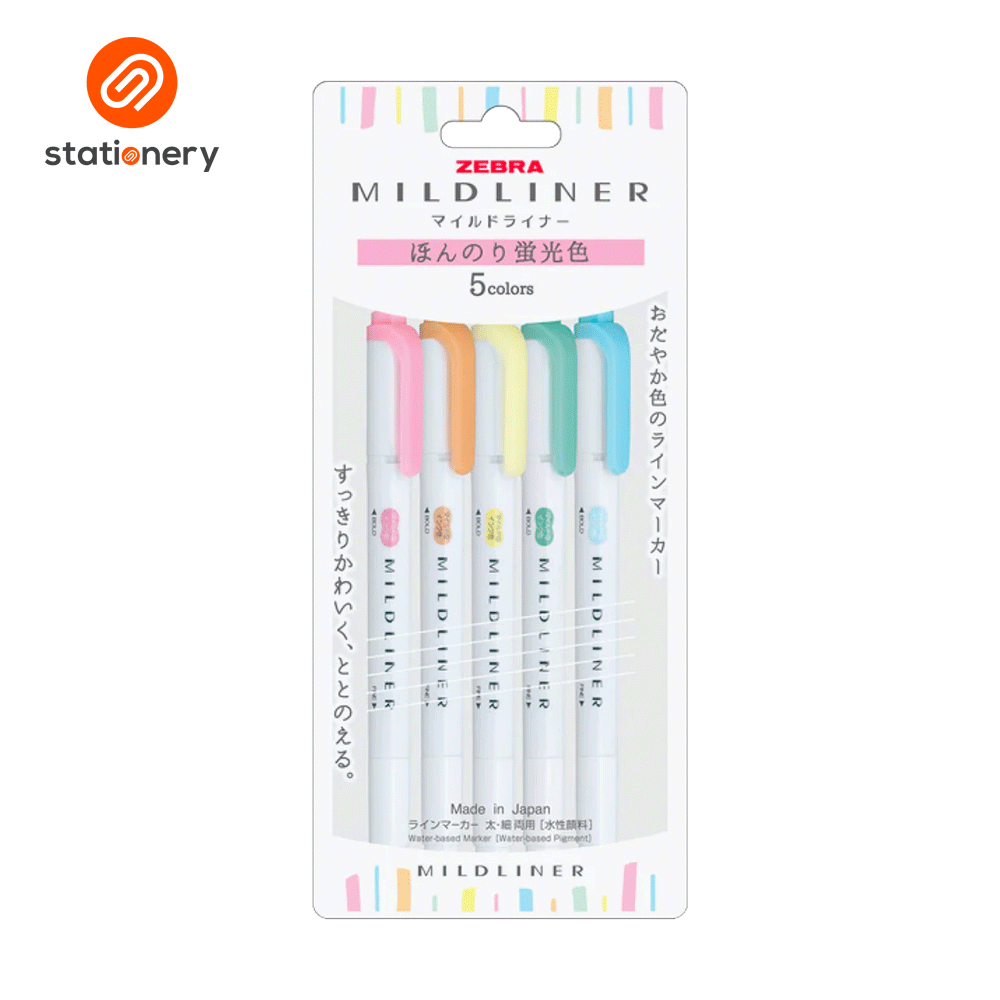 ebra Mildliner Dual Tip Highlighter 5 Color Set WKT7-5C (Fluorescent ...