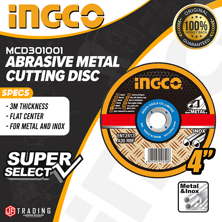 INGCO ABRASIVE METAL CUTTING DISC 4" MCD301001 HD & HIGH QUALITY ...