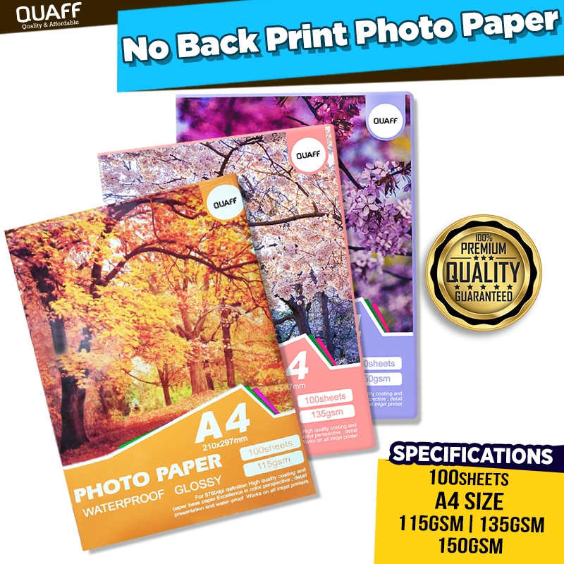 QUAFF No Back Print Glossy Paper Inkjet A4 Size 115gsm 135gsm 150gsm ...