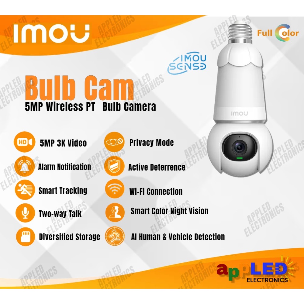 Imou Bulb Cam 5MP PT Wi-Fi Camera with Smart Color Night Vision, Active ...