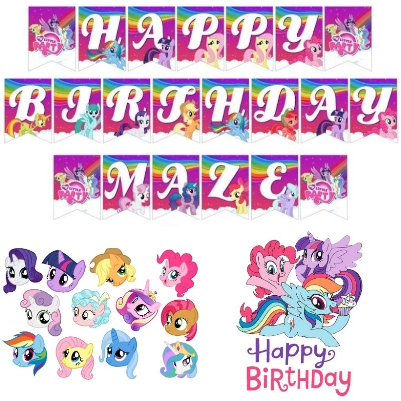 My Little Pony Unicorn Theme Birthday Party Banner Decoration Cupcake ...