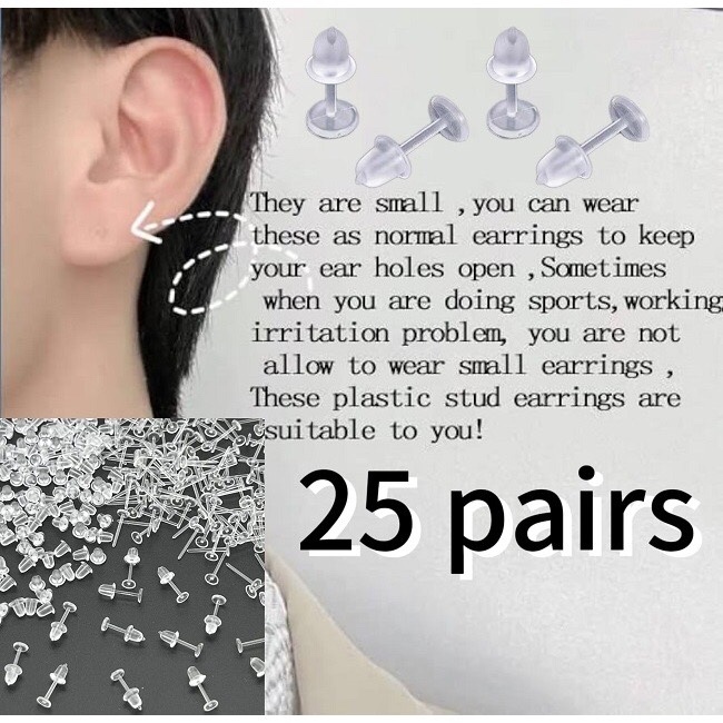 25Pairs Anti Allergy Transparent Ear Studs Hypoallergenic Silicone ...