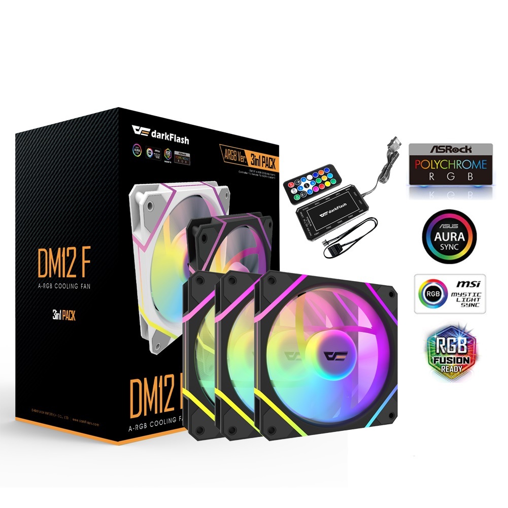 darkFlash DM12 F 3-In-1 A-RGB Cooling Fan with Remote Control (Black ...