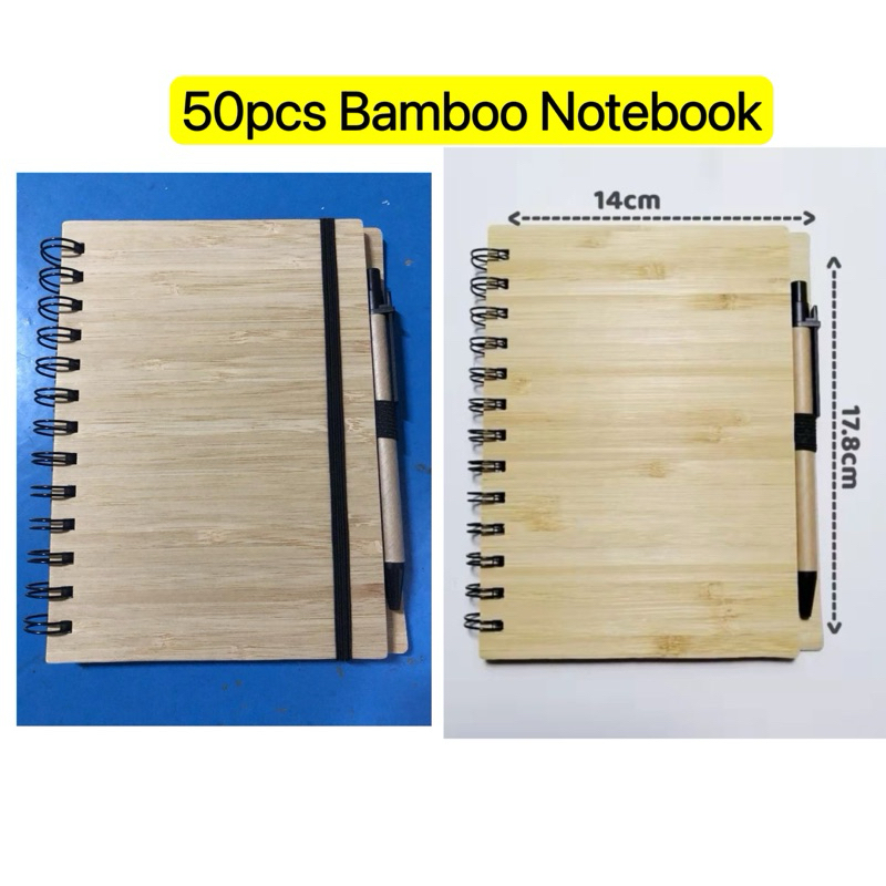 50pcs Bamboo Notebook with Pen Eco-Friendly Plain with Black Pen or w ...