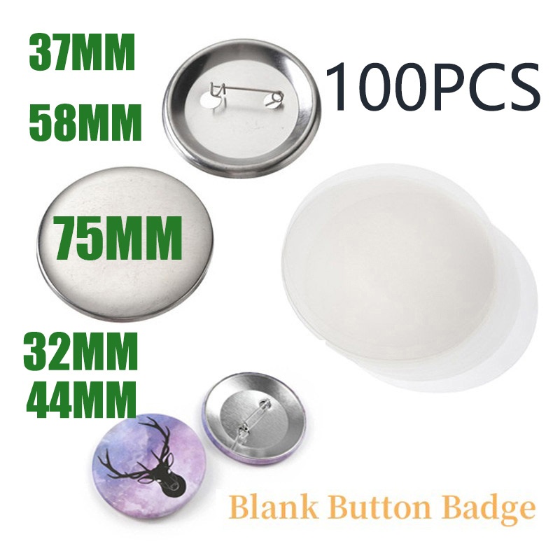 100PCS 32/37/44/58/75mm Metal back DIY Badge Button Pins Blank Raw ...