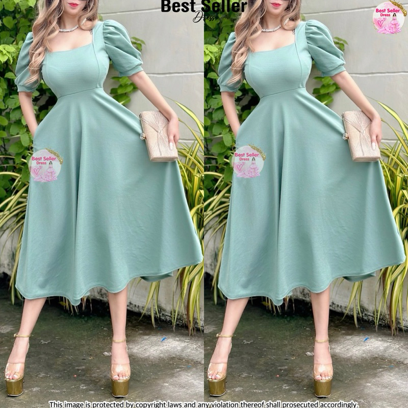 BSD BEST SELLER DANICA DRESS PUFF SLEEVES MIDI DRESS CASUAL PLAIN SWEET ...