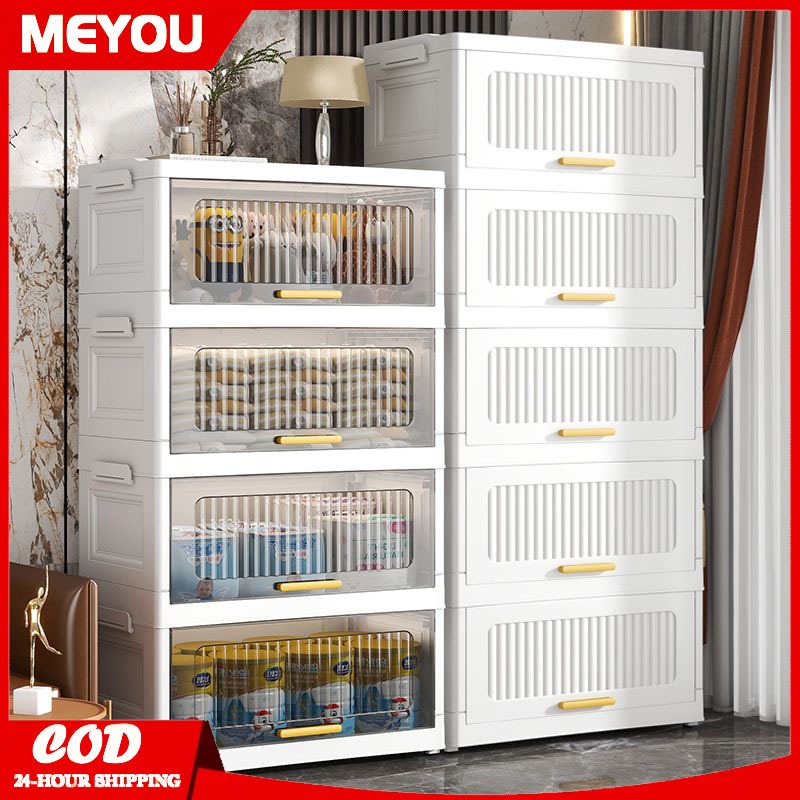 MEYOU Foldable Storage Cabinet for Kitchen Grocery Organizer With Cover ...