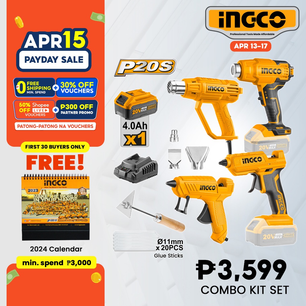 Ingco Cordless 20V Heat Gun Sealer and Glue Gun Combo Kit Set ...