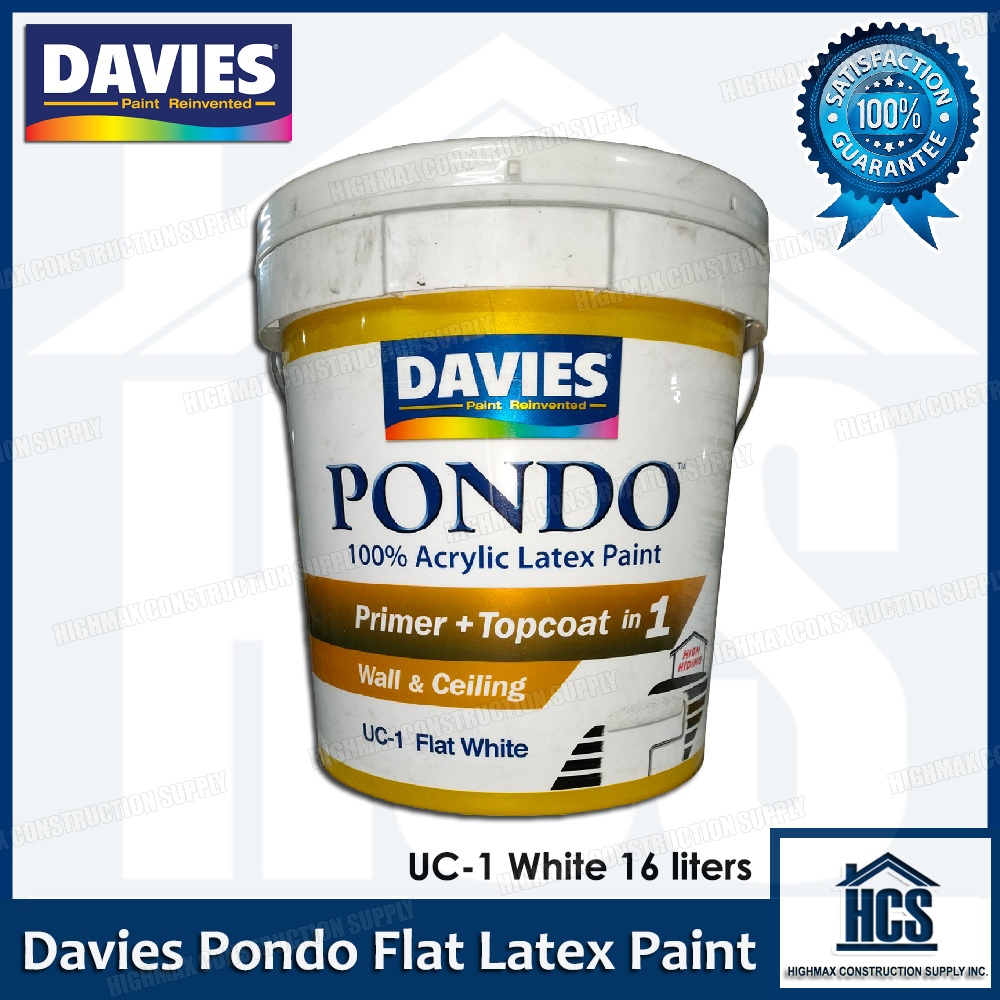 Davies Pondo 100% Acrylic Flat Latex Paint UC-1 White with High Hiding ...