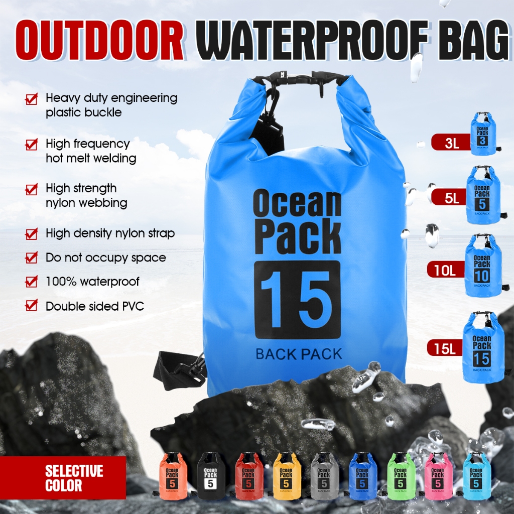 Outdoor Waterproof Bag (3L 5L10L15L) Ocean Pack Dry Bag Sling Shoulder ...