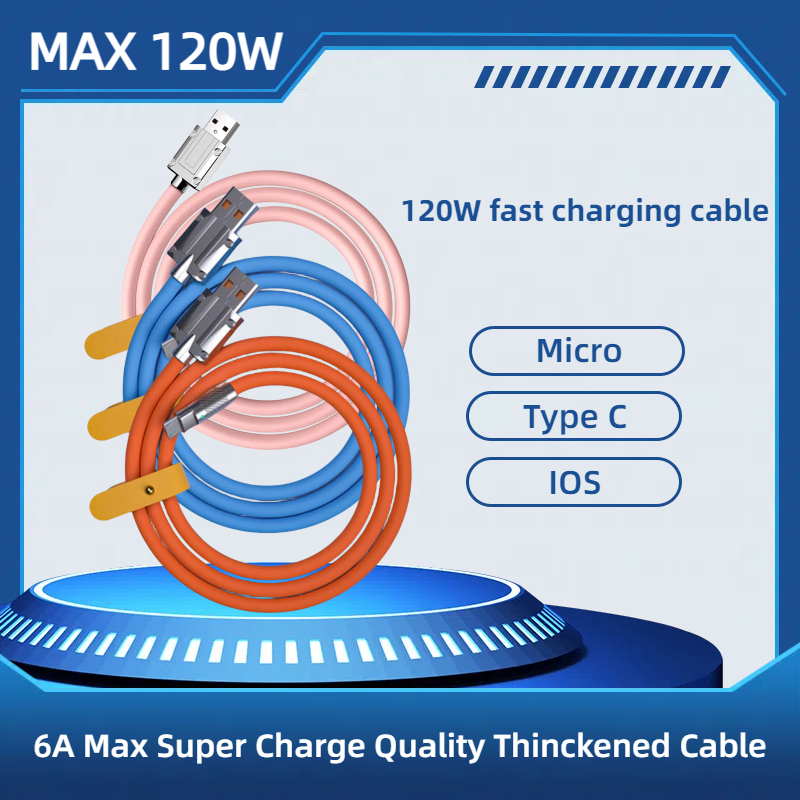 120W 6A Super Fast Type C Charger Zinc Alloy Liquid Silicone Cable ...