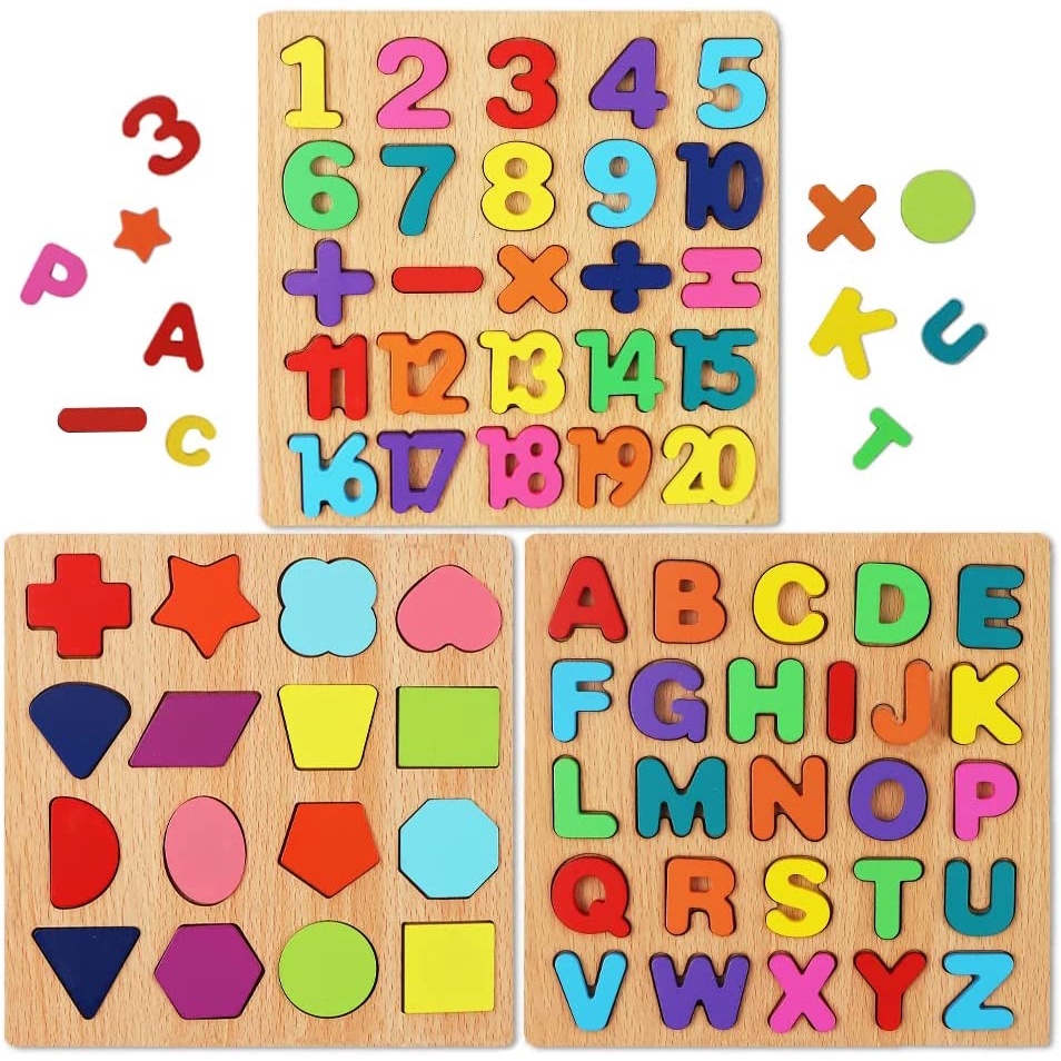CHE TOYS Alphabet Digital Puzzle Wooden Toys Kid Number Letter shape ...