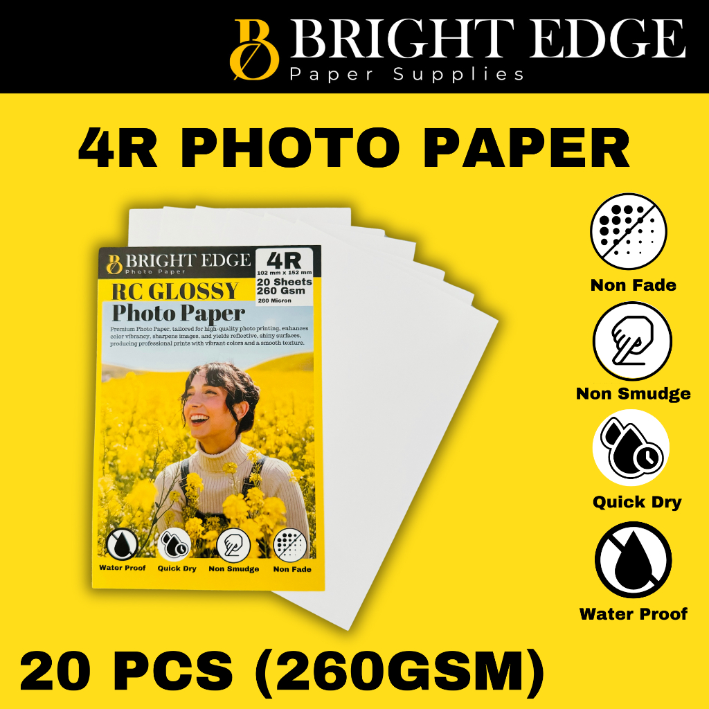 Photo Paper (GLOSSY) 4R , 3R, 5R, A4 RC 260 gsm Bright Edge | Shopee ...