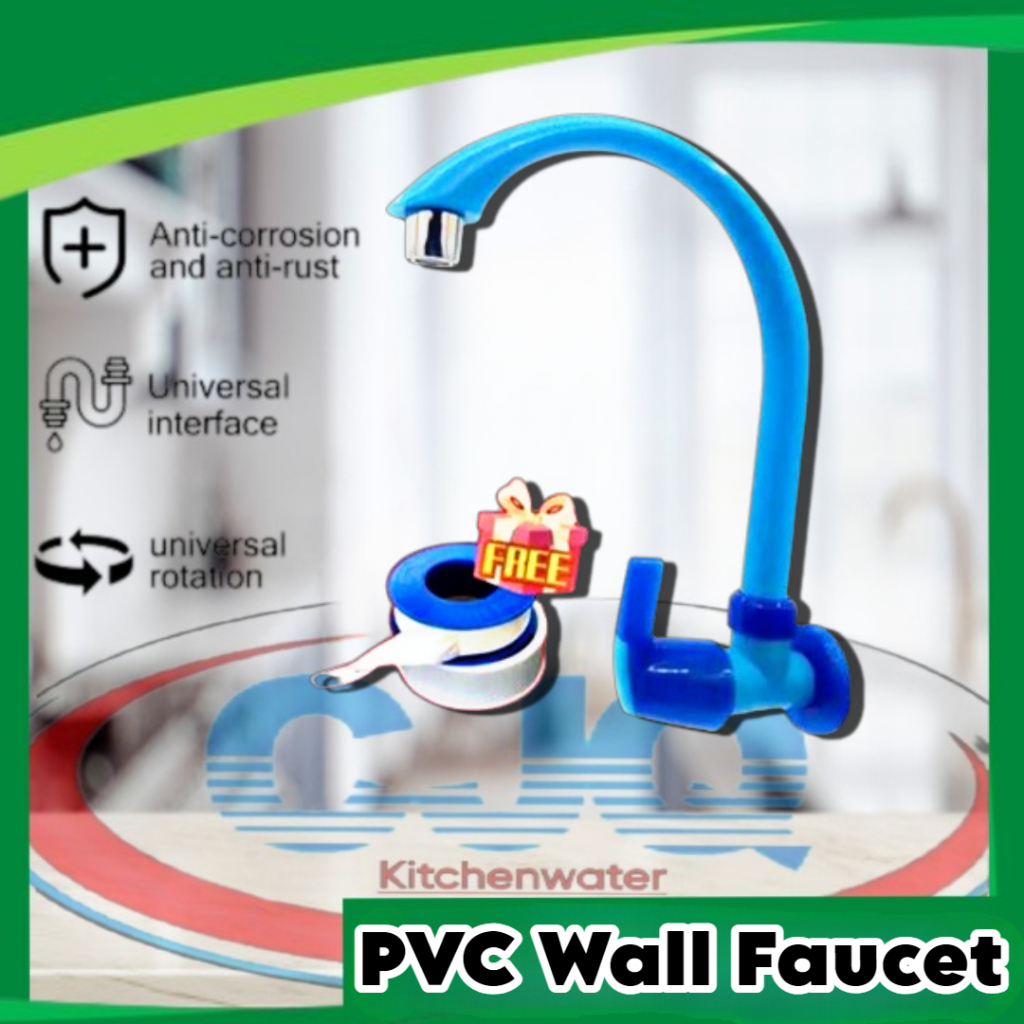 CJQ Blue PVC Plastic Gooseneck LongBathroom Tap Wall Type /Stand Type ...