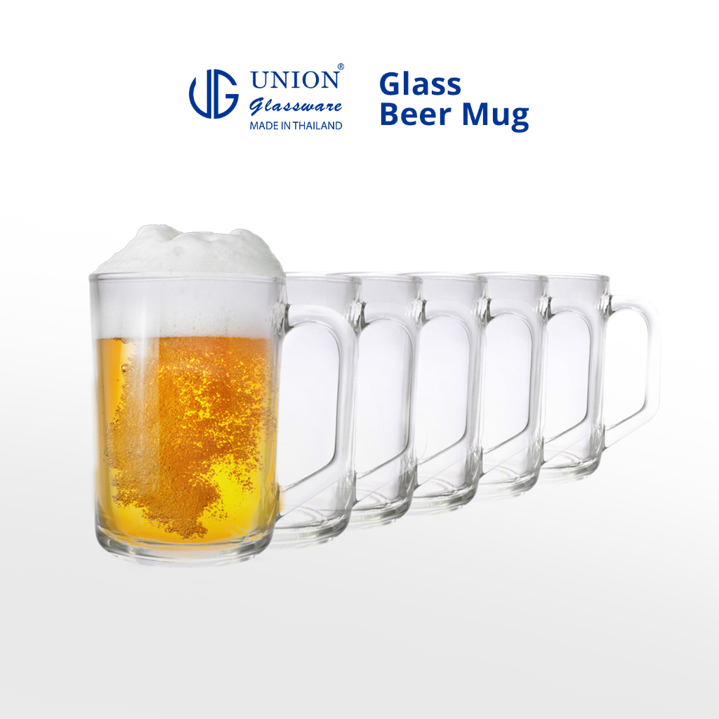 UNION GLASS Clear Glass Beer Mug Beer Lovers 440ml | 15oz [Set of 6 ...