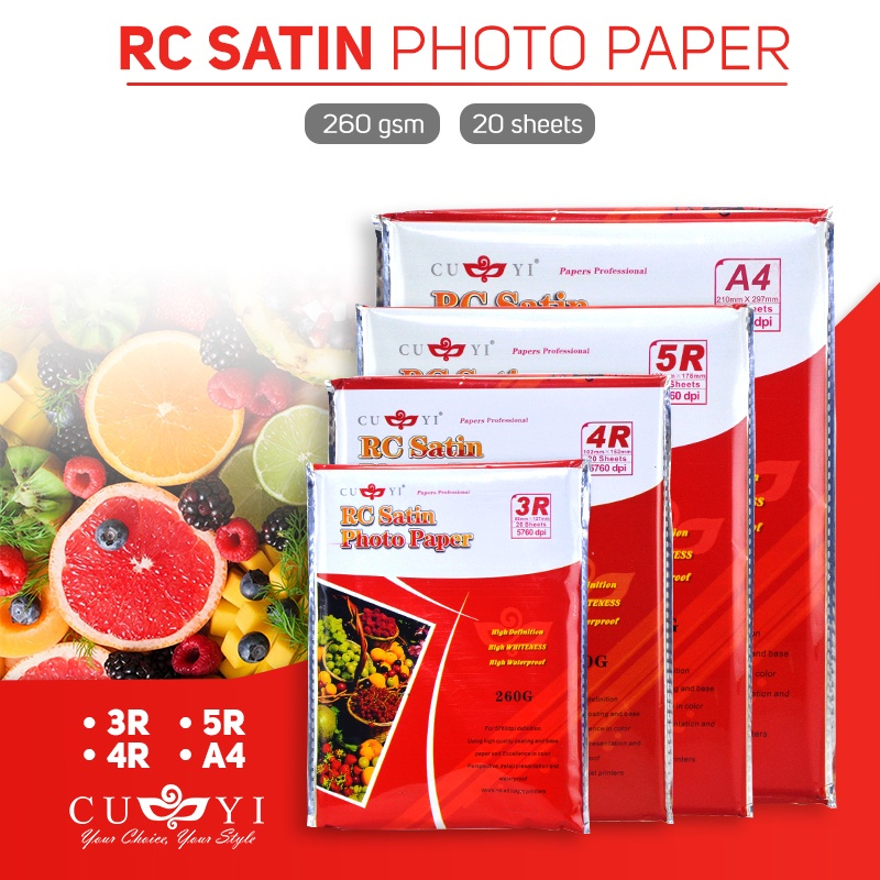 A4 / 5R / 4R / 3R Size CUYI RC Satin Photo Paper , Resin Coated Inkjet ...