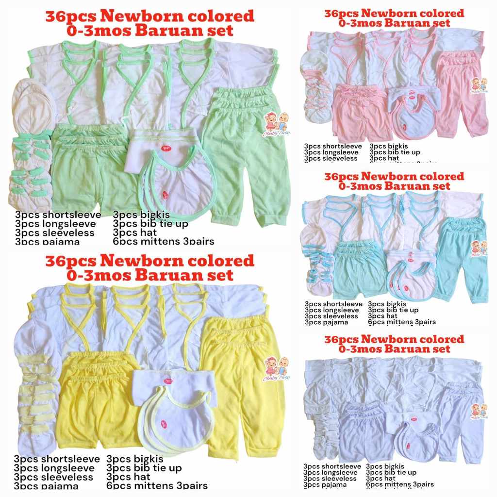 36 pcs baby newborn colored and bias baruan set / starter pack set ...
