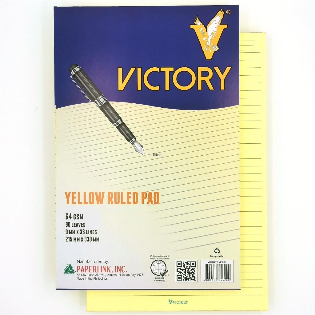 [Victory] Yellow Ruled Pad 64gsm 90Leaves 2-10pcs | Shopee Philippines