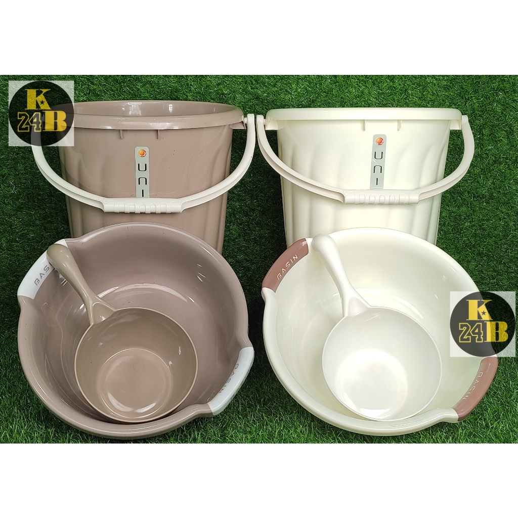 UNIK Mocha/Ivory Trio: 3-in-1 Set of Plastic Basin, Pail and Dipper ...