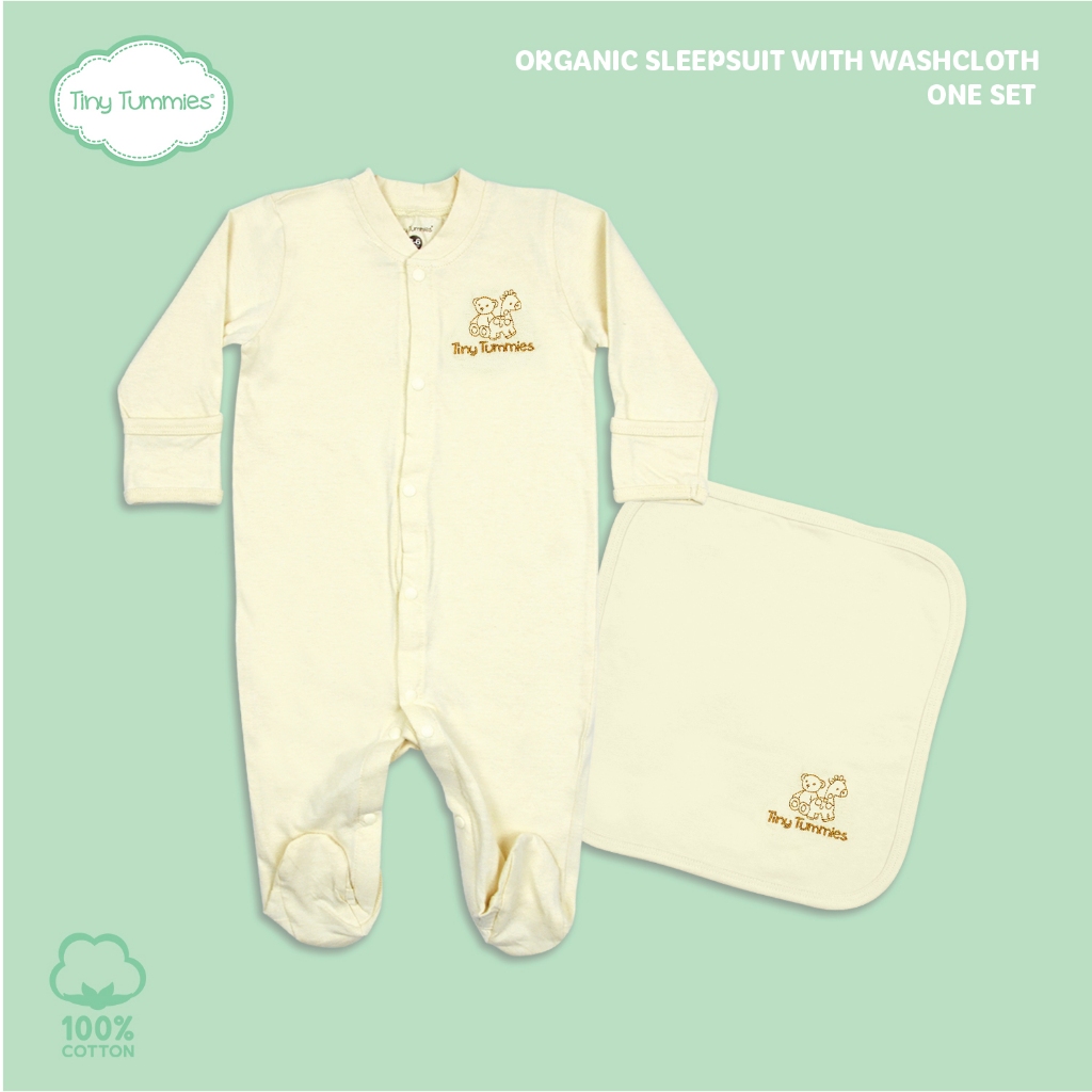 Tiny Tummies 2in1 Organic Sleepsuit with Washcloth Set for Newborn Baby (SLW- 4544) | Shopee ...