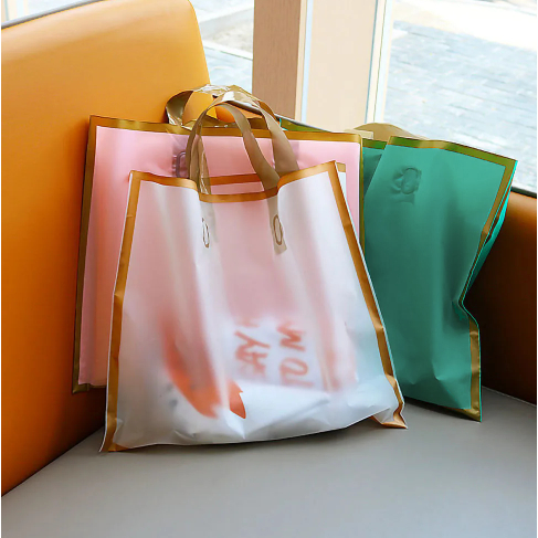 5pcs/set Frosted Gold Lining Tote Bag High Quality Plastic Handle bag ...