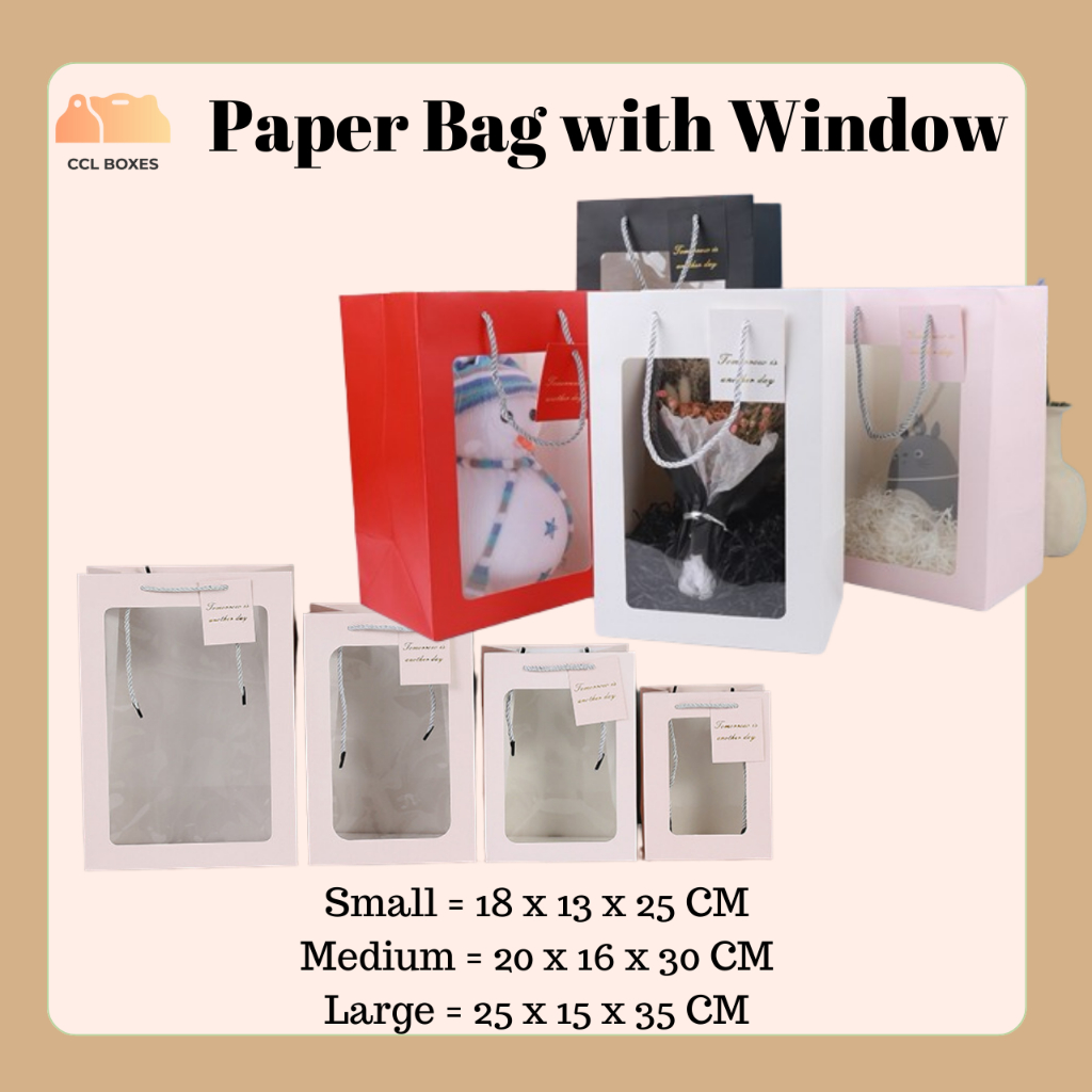 (5 PCS) Elegant Paper Bag/ Transparent Paper Bag/ Paper Bag With Window ...